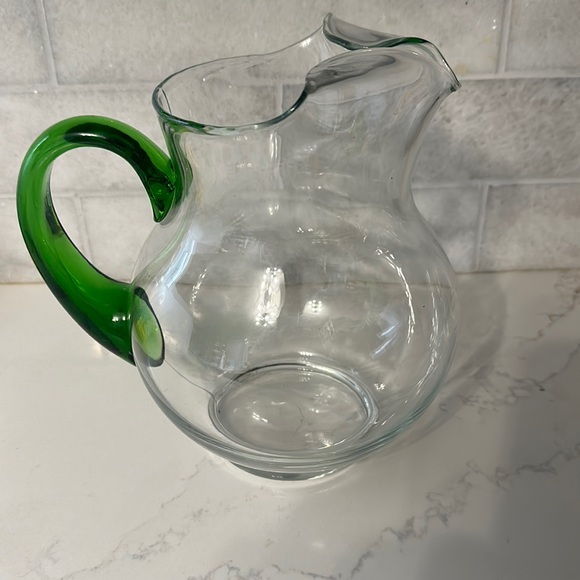 Vintage | Dining | Vintage Libby Glass Pitcher Clear Glass Green Handle ...